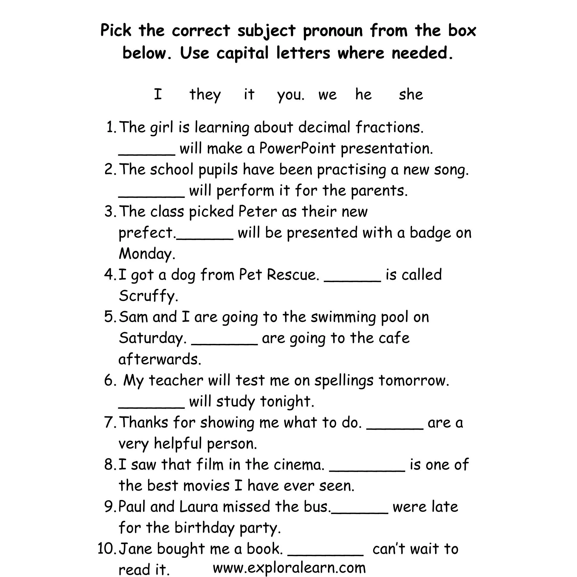 Free Exploralearn Worksheets, Class 1 English Grammar Worksheets ...