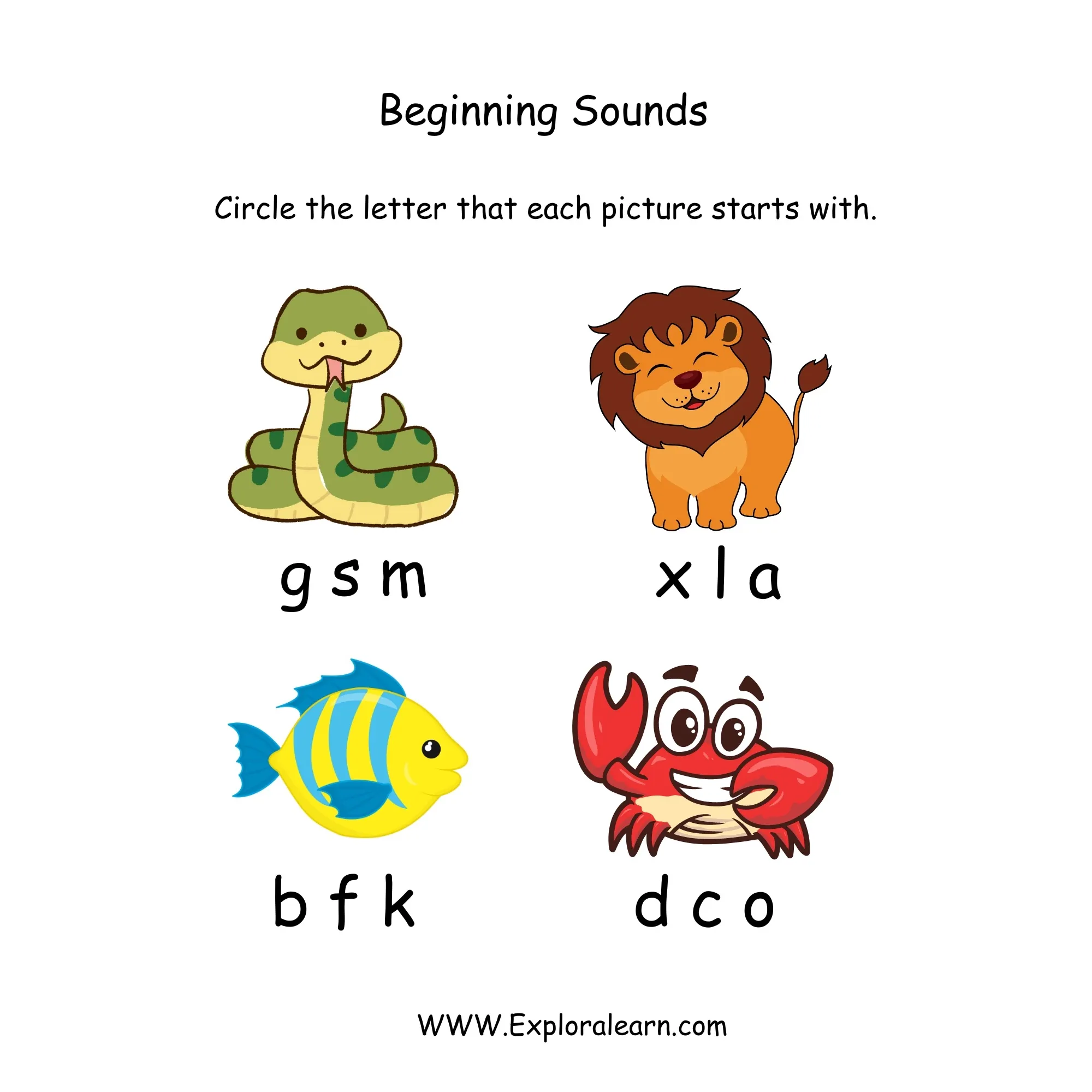 Free Exploralearn Worksheets, beginning sound worksheet