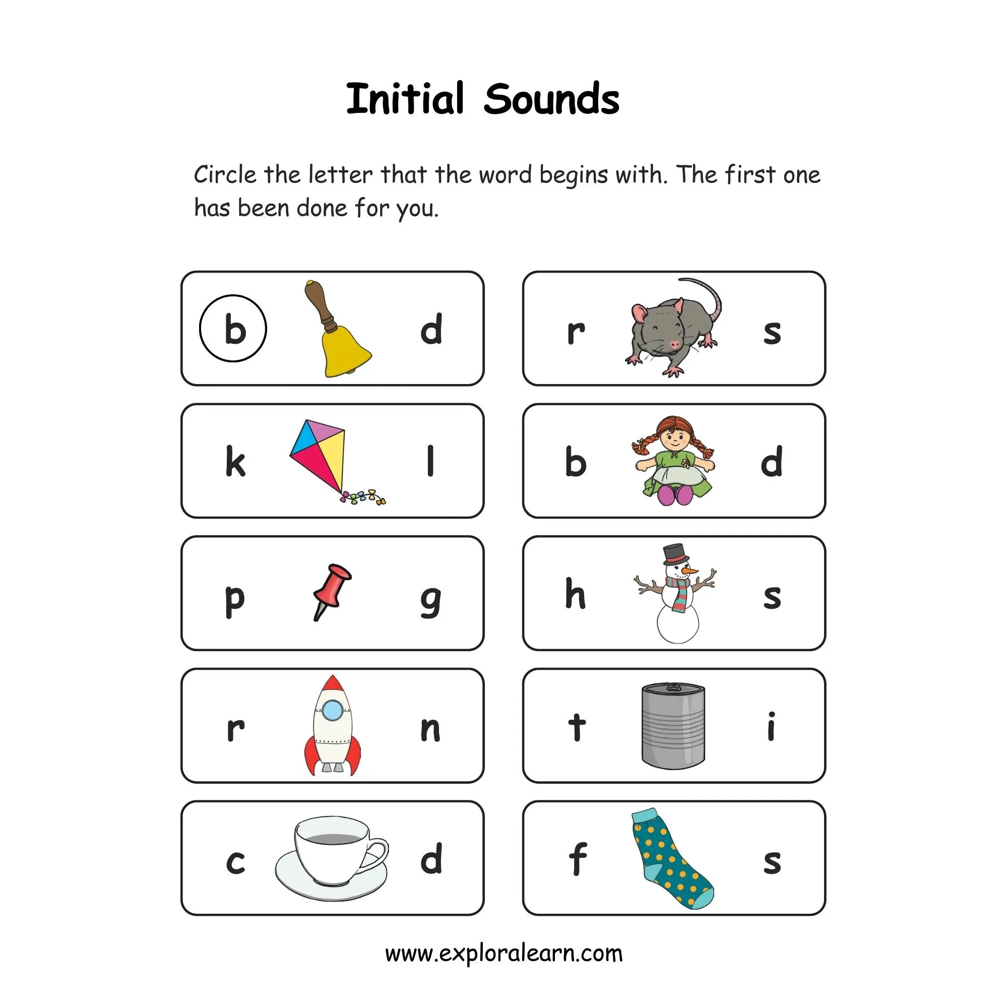 Free Exploralearn Worksheets, beginning sound worksheet