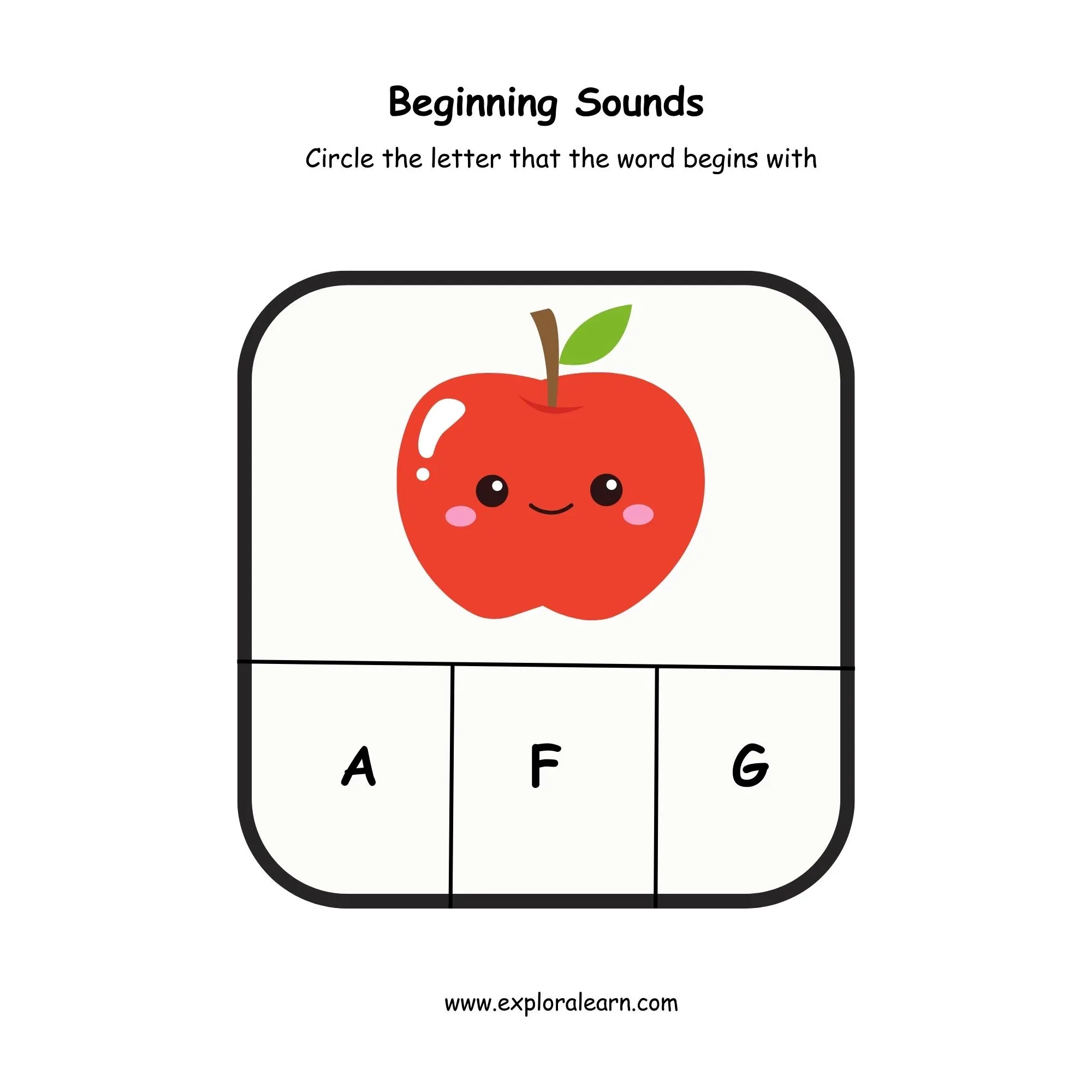 Free Exploralearn Worksheets, beginning sound worksheet a