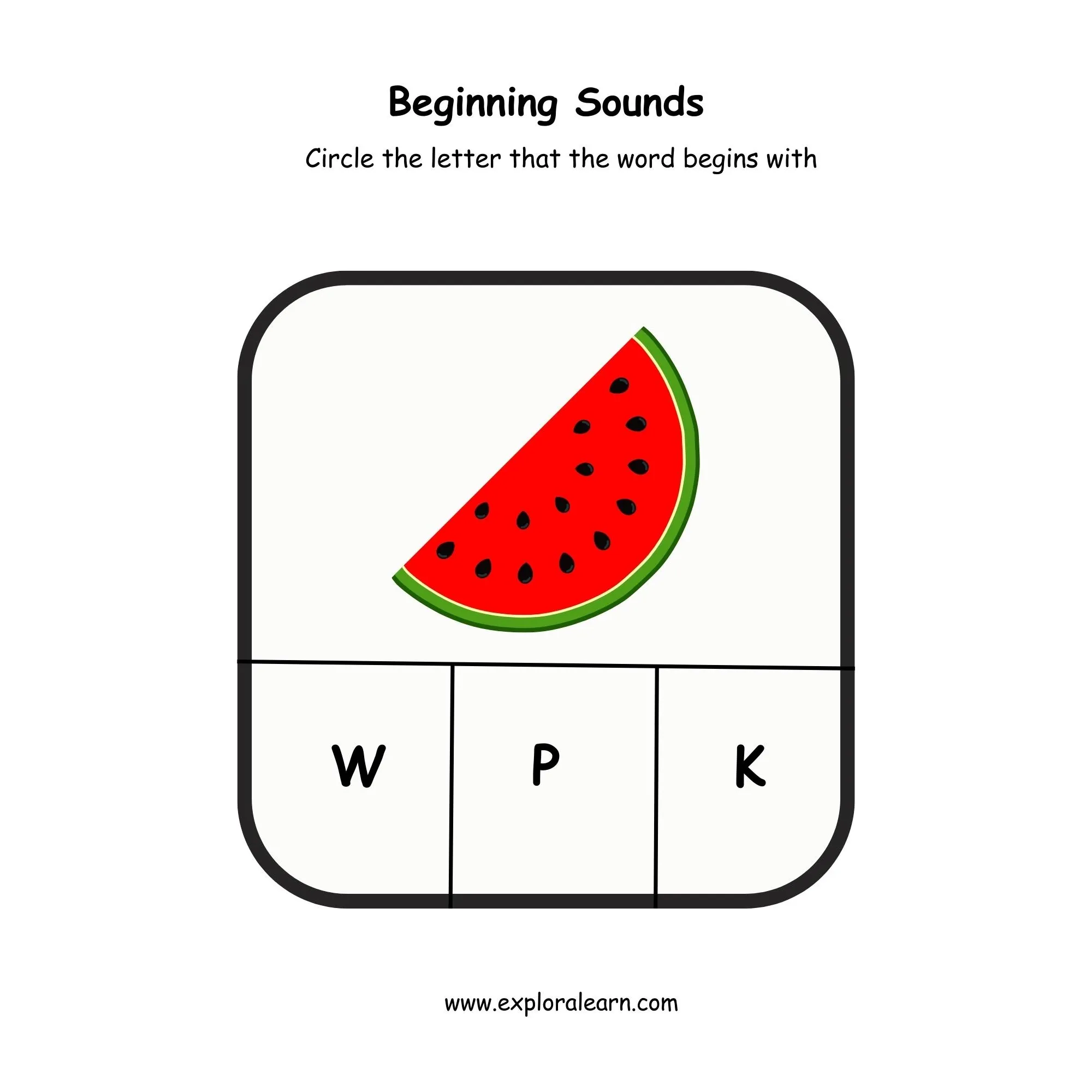 Free Exploralearn Worksheets, beginning sound worksheet w