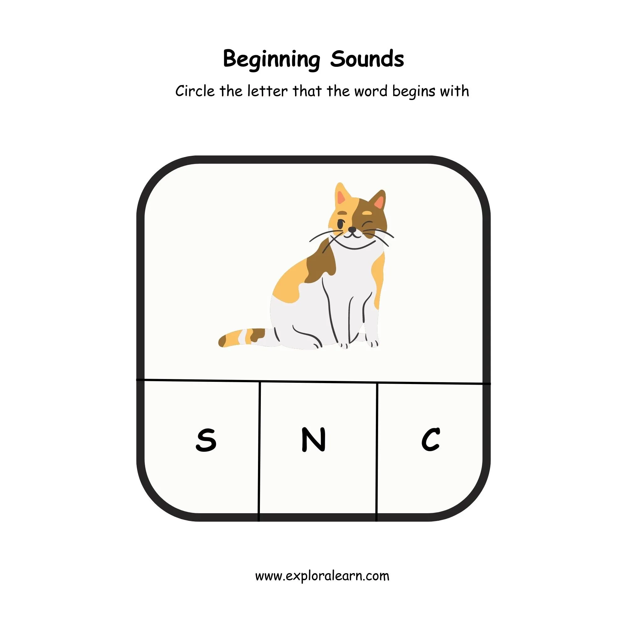Free Exploralearn Worksheets, beginning sound worksheet c