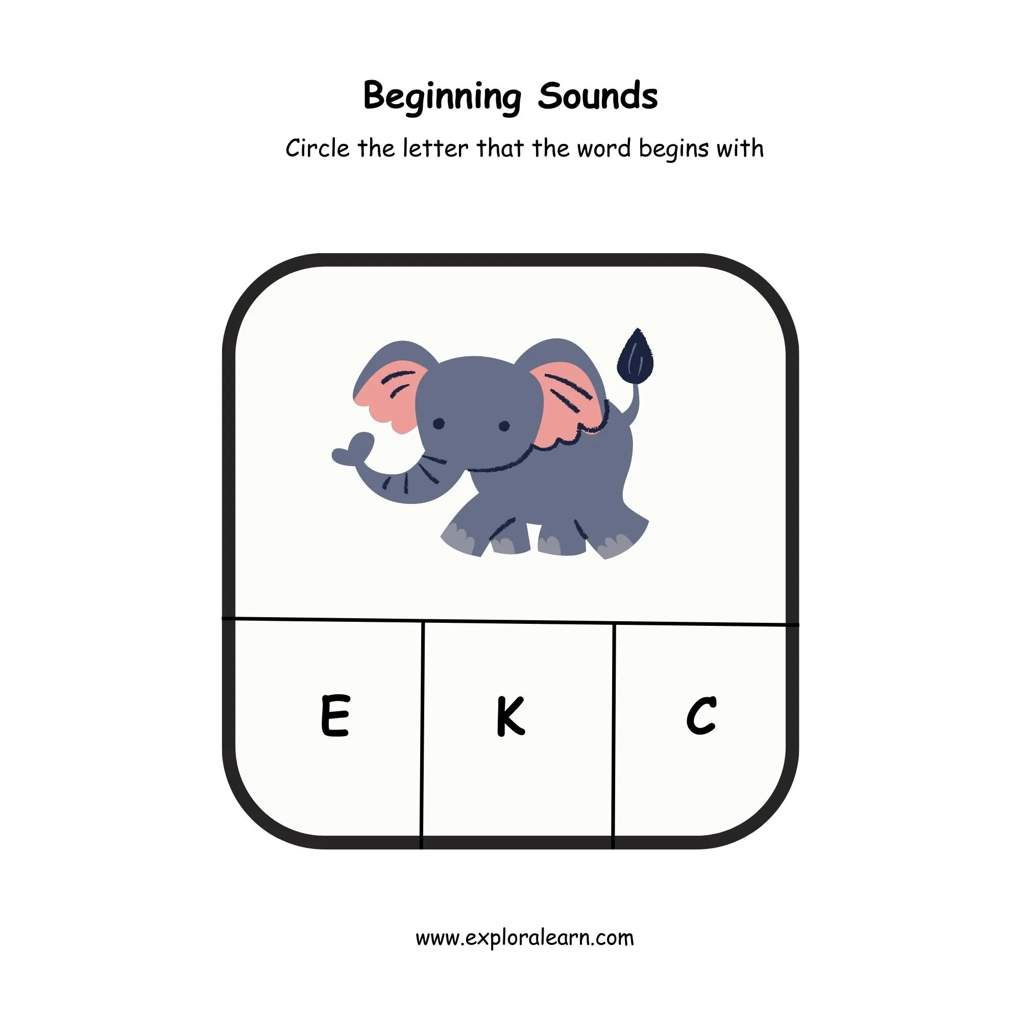 Free Exploralearn Worksheets, beginning sound worksheet e