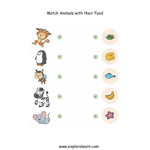 Free Exploralearn Worksheets, Animals Worksheets,Animal and Food