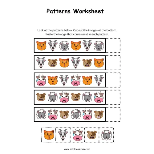 Free Exploralearn Worksheets, Logical Worksheets,Patterns Level 1