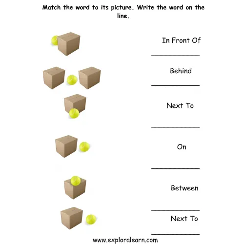 Free Exploralearn Worksheets, Words and Vocabulary,Position Words