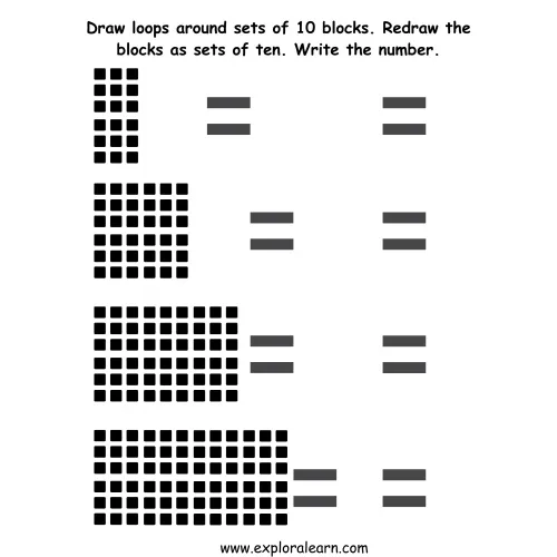 Free Exploralearn Worksheets, Class 1 Maths Worksheets,Block Grouping