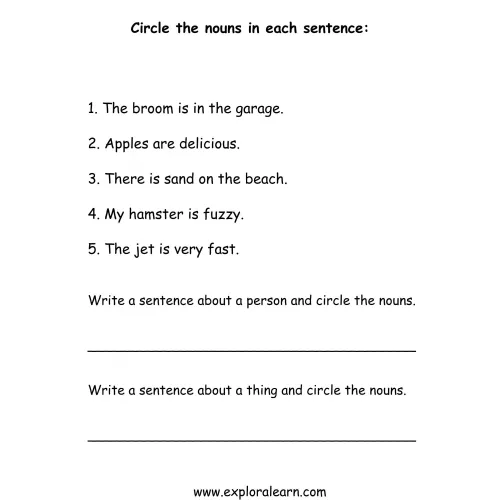 Free Exploralearn Worksheets, Class 1 English Grammar Worksheets,Nouns ...