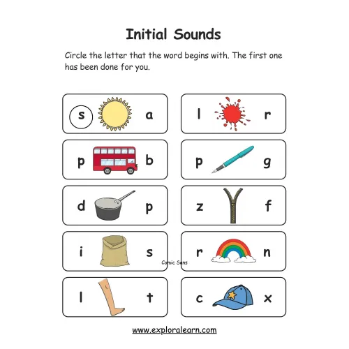 Free Exploralearn Worksheets, beginning sound worksheet