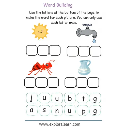 Free Exploralearn Worksheets, CVC Practice Worksheet