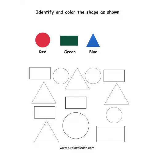 Free Exploralearn Worksheets, Shapes and Colours worksheet
