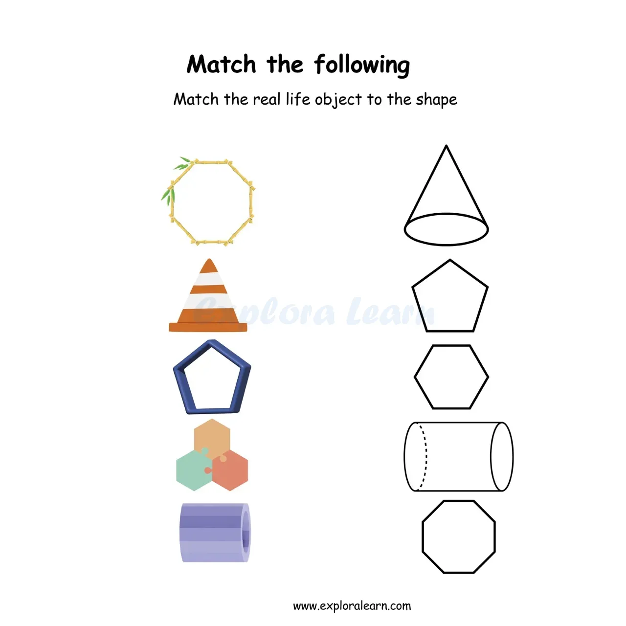 Free Exploralearn Worksheets, Shapes Matching worksheet