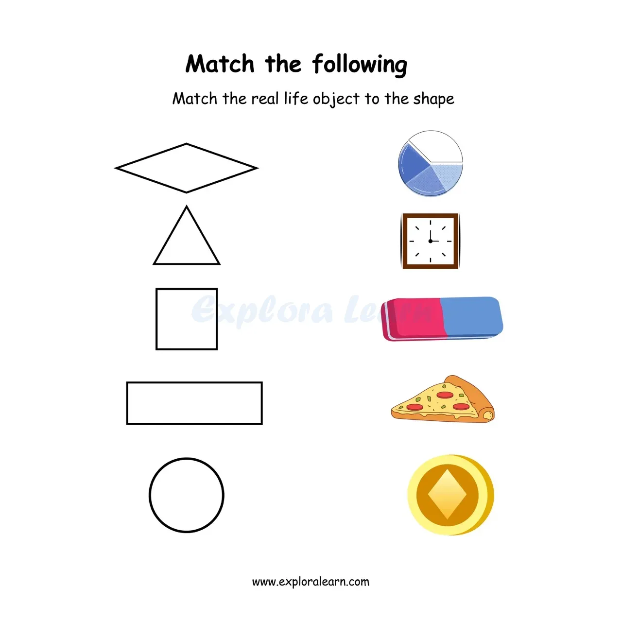 Free Exploralearn Worksheets, Shapes Matching worksheet