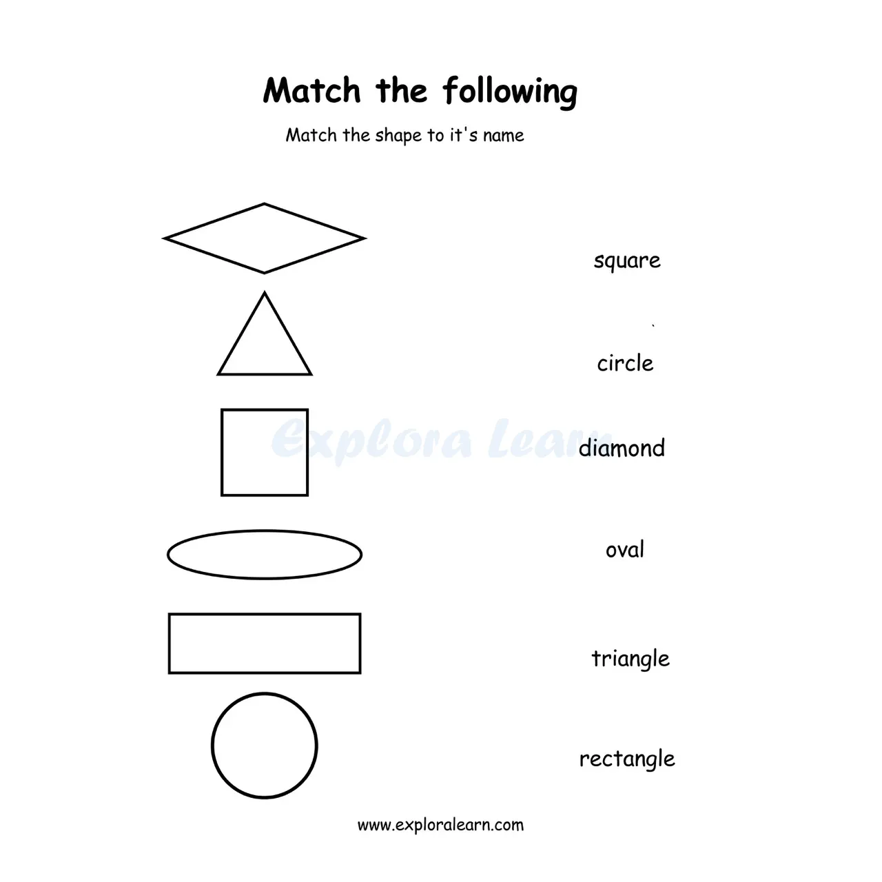 Free Exploralearn Worksheets, Shapes Matching worksheet