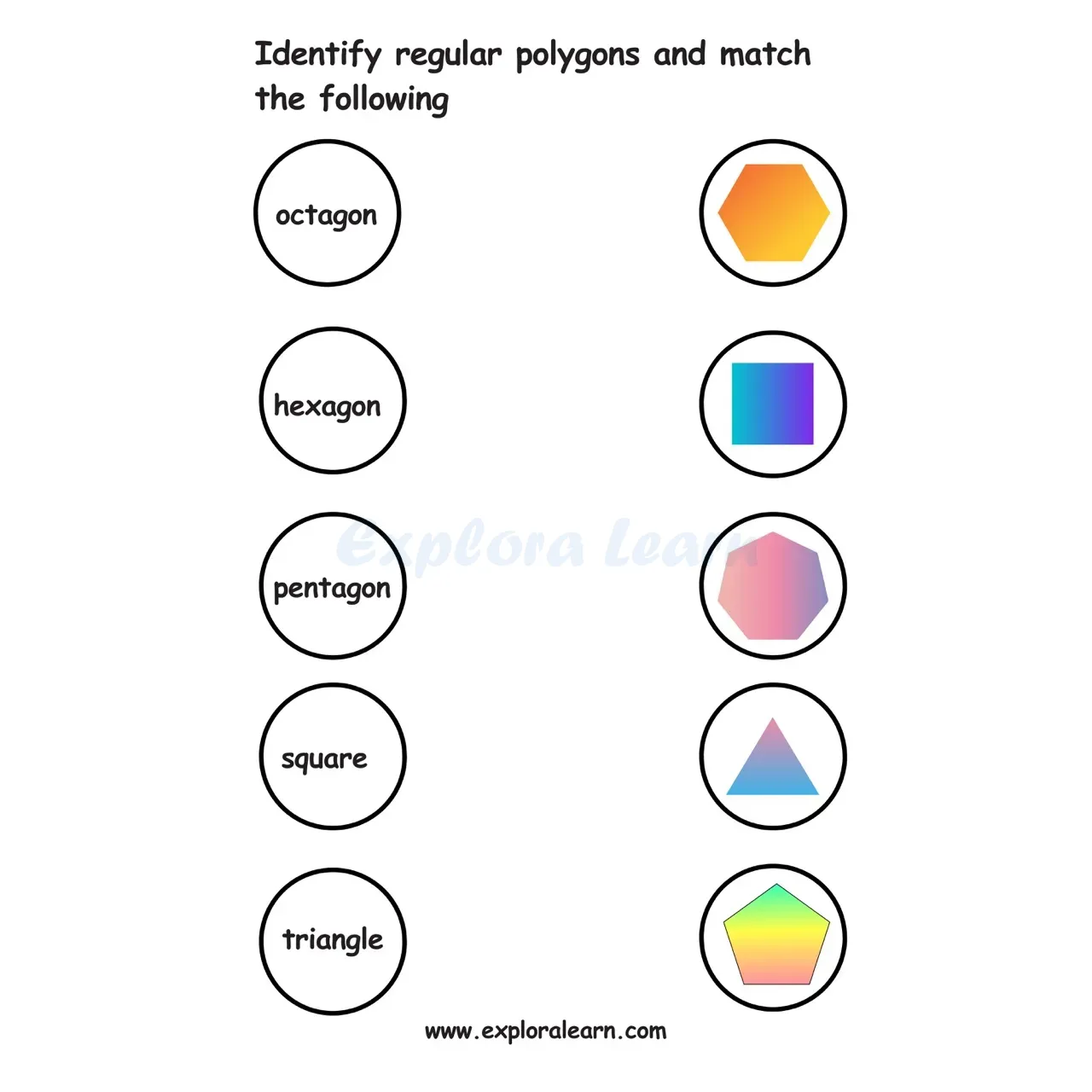 Free Exploralearn Worksheets, Shapes Matching worksheet
