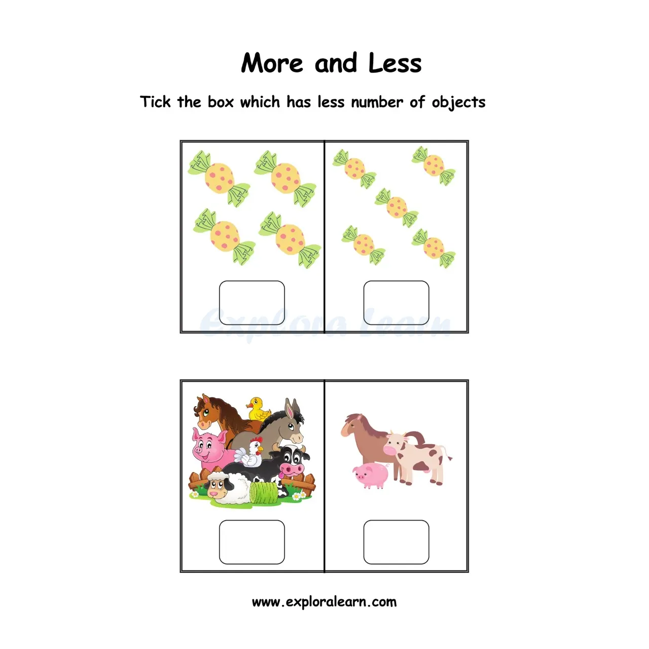 Free Exploralearn Worksheets, More or Less Worksheets