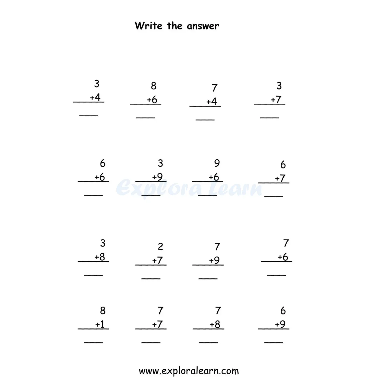 Free Exploralearn Worksheets Free Maths Worksheet Maths Addition Simple ...