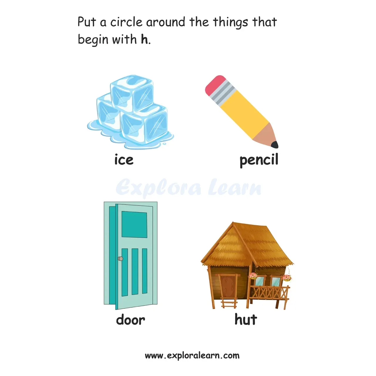 Free Exploralearn Worksheets, beginning sound worksheet h