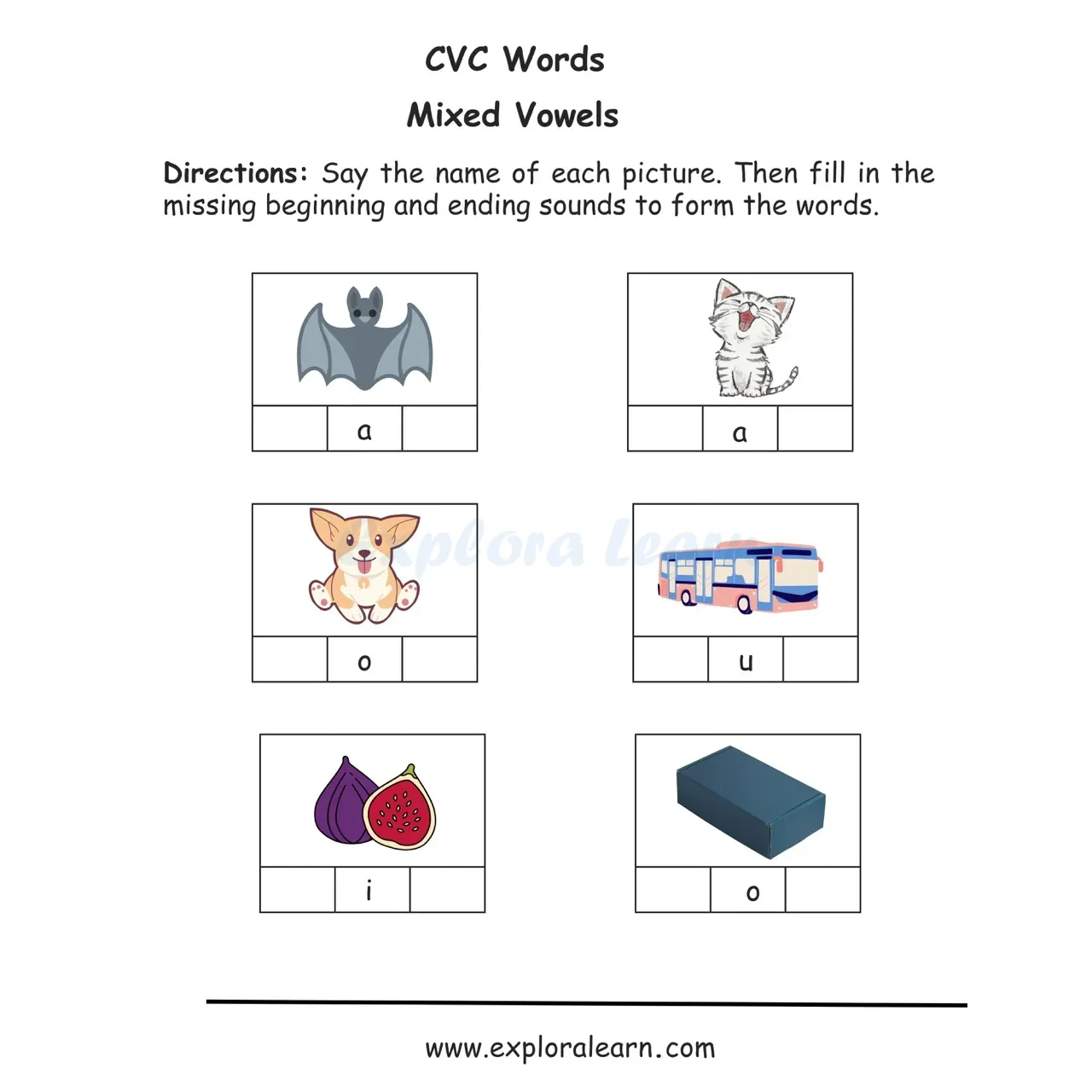 Free Exploralearn Worksheets, CVC Practice Worksheet