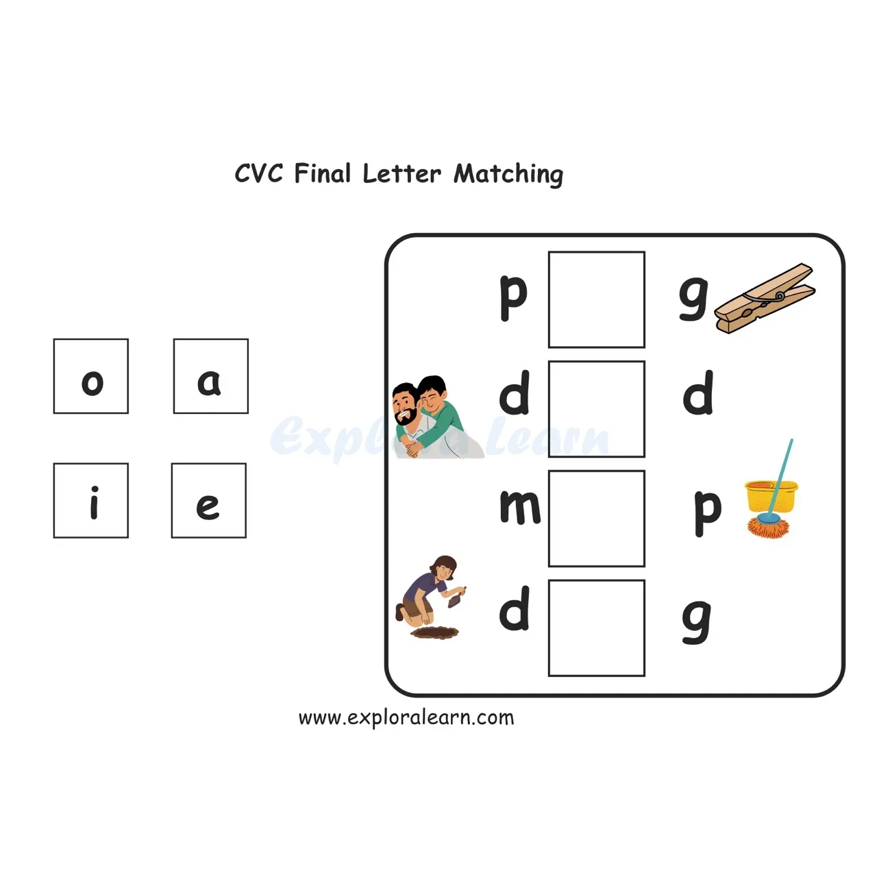 Free Exploralearn Worksheets, CVC Practice Worksheet