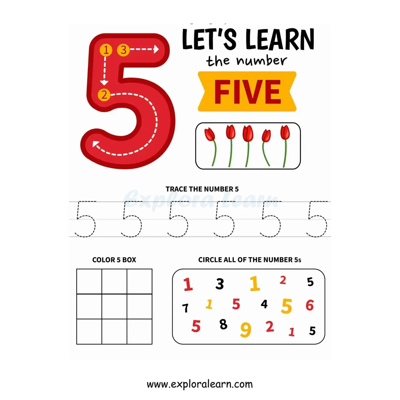 Free Exploralearn Worksheets, Number Writing Practice worksheet 5