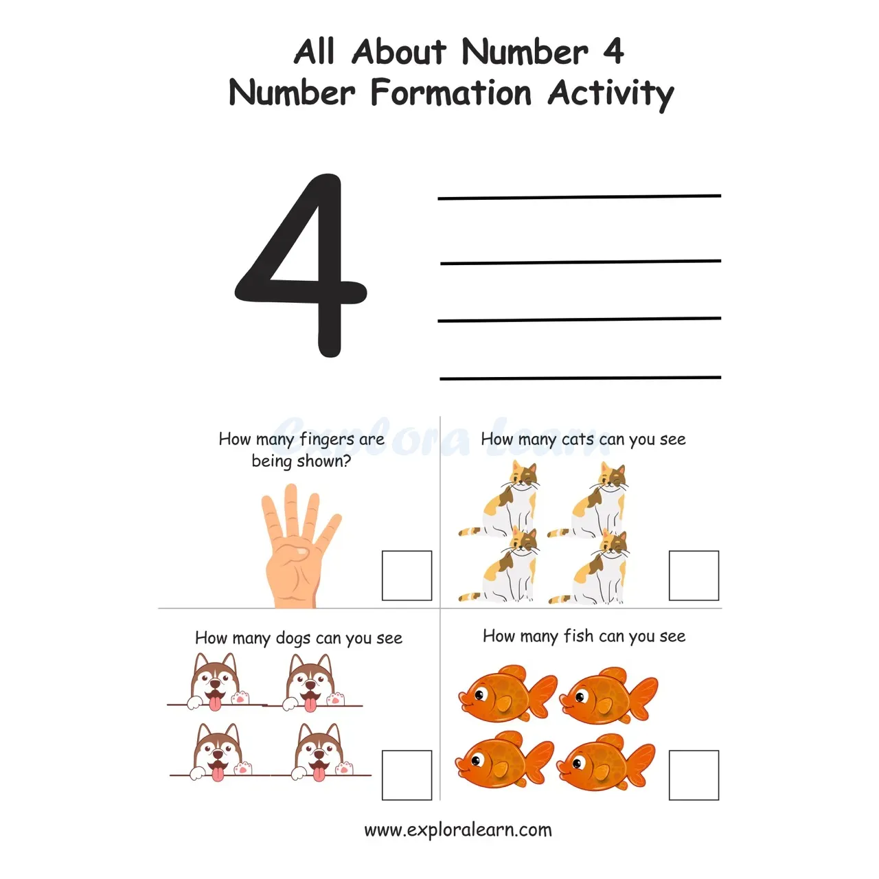 Free Exploralearn Worksheets, Number Writing Practice worksheet 4