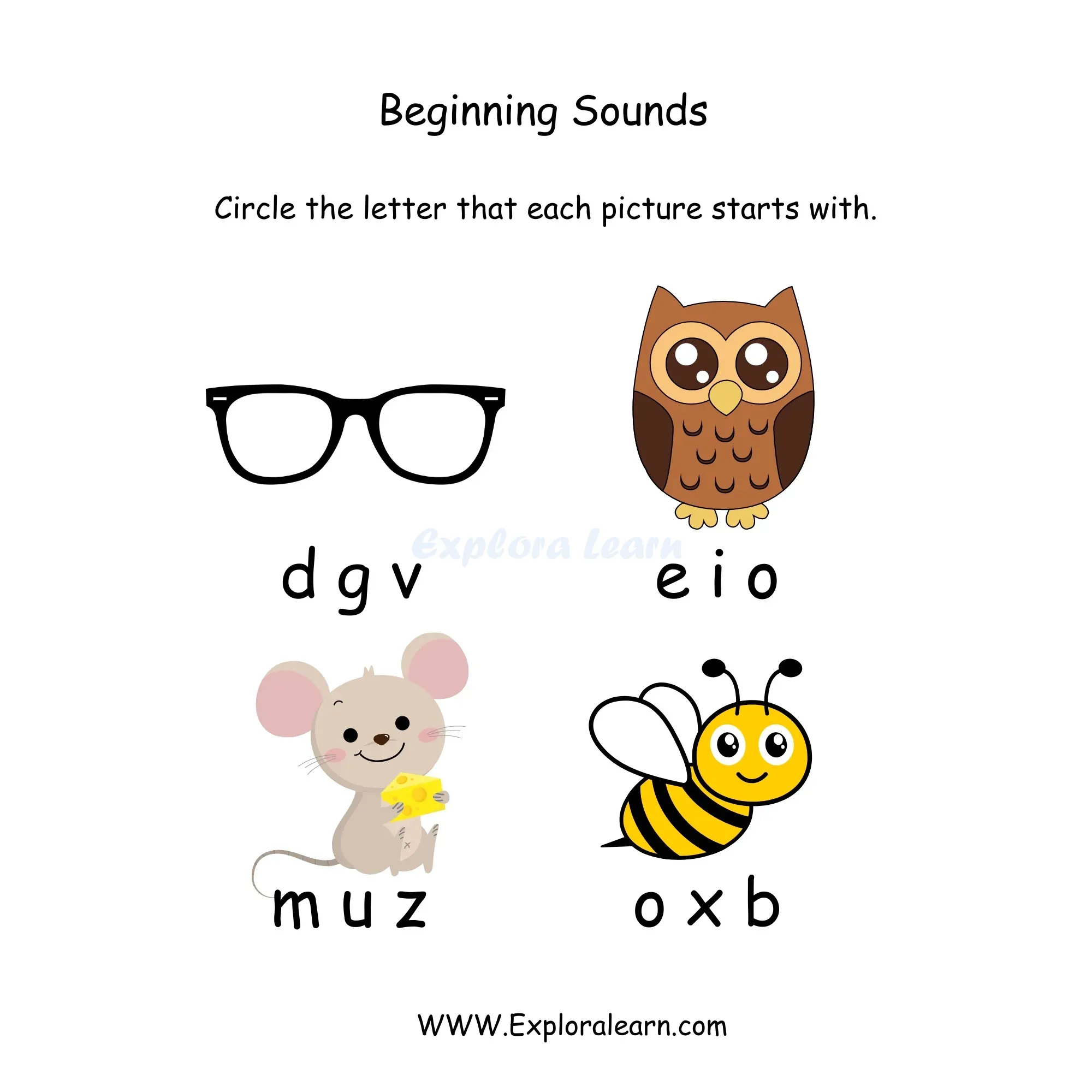 Free Exploralearn Worksheets, beginning sound worksheet