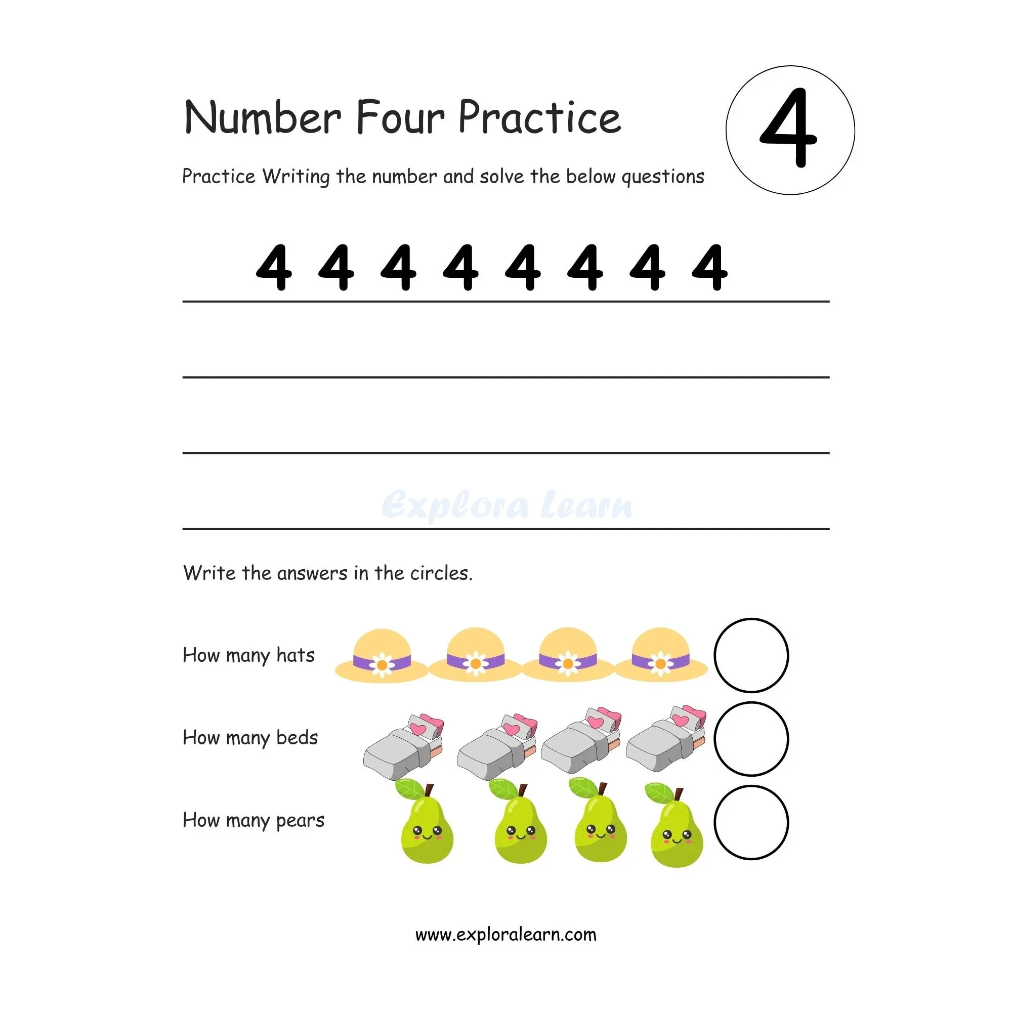 Free Exploralearn Worksheets, Number Writing Practice worksheet 4