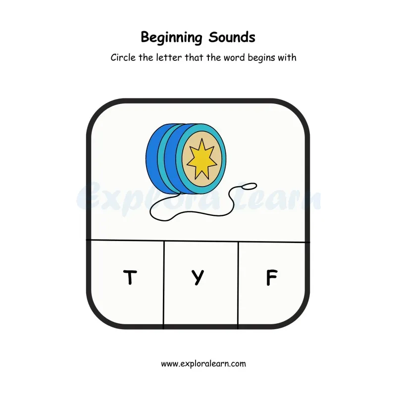 Free Exploralearn Worksheets, beginning sound worksheet y