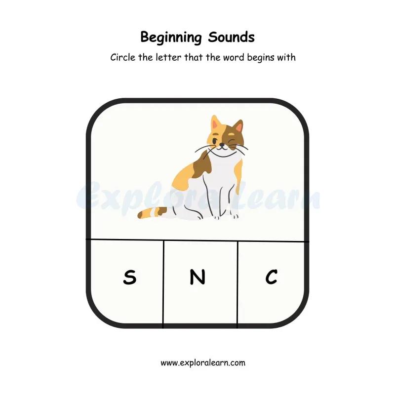 Free Exploralearn Worksheets, beginning sound worksheet c