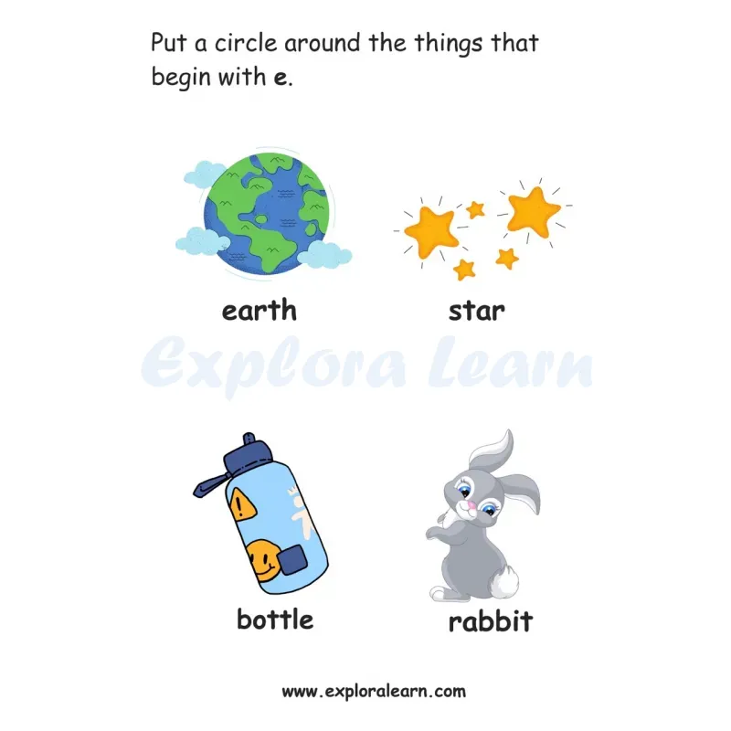 Free Exploralearn Worksheets, beginning sound worksheet e