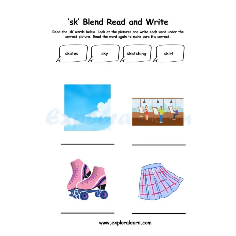 Free Exploralearn Worksheets, Consonant Blends Practice Worksheet