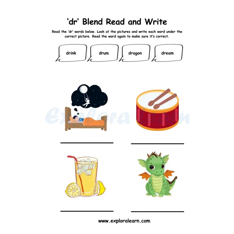 Free Exploralearn Worksheets, Consonant Blends Practice Worksheet