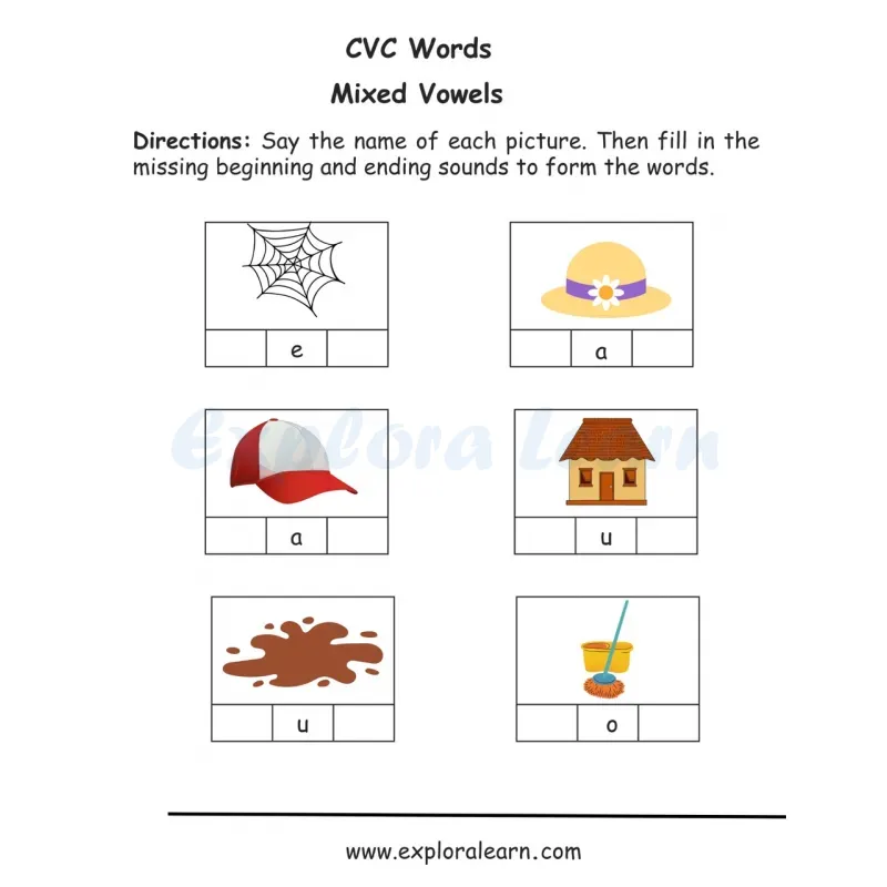 Free Exploralearn Worksheets, CVC Practice Worksheet