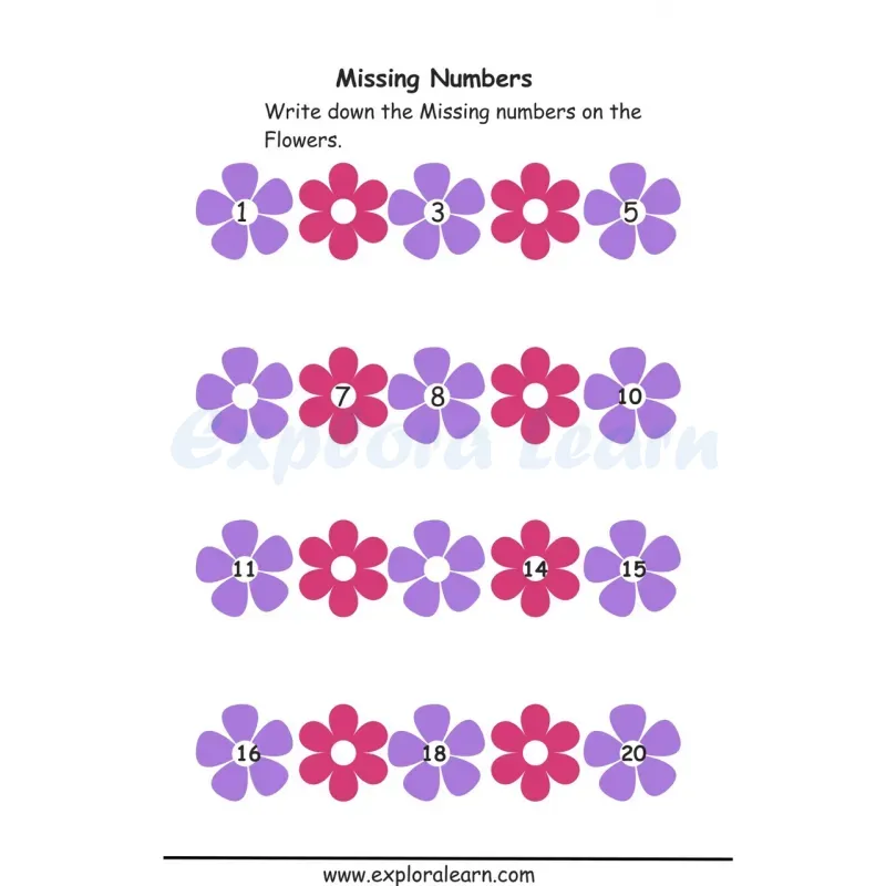 Free Exploralearn Worksheets, Missing Number Sequence Worksheets