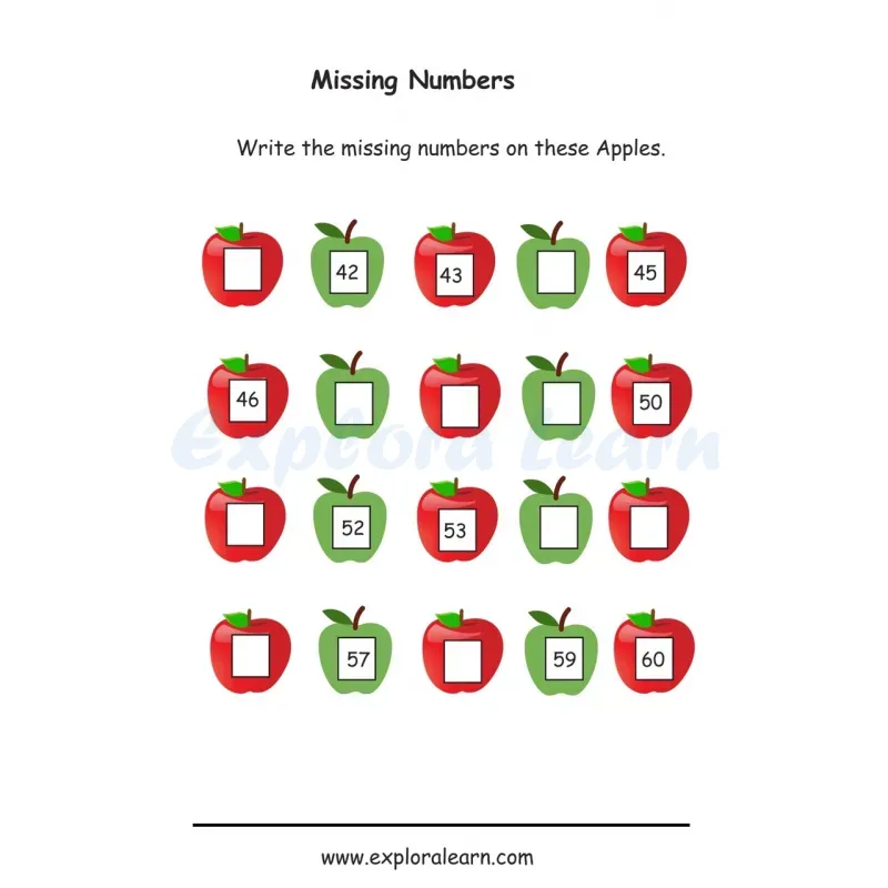Free Exploralearn Worksheets, Missing Number Sequence Worksheets
