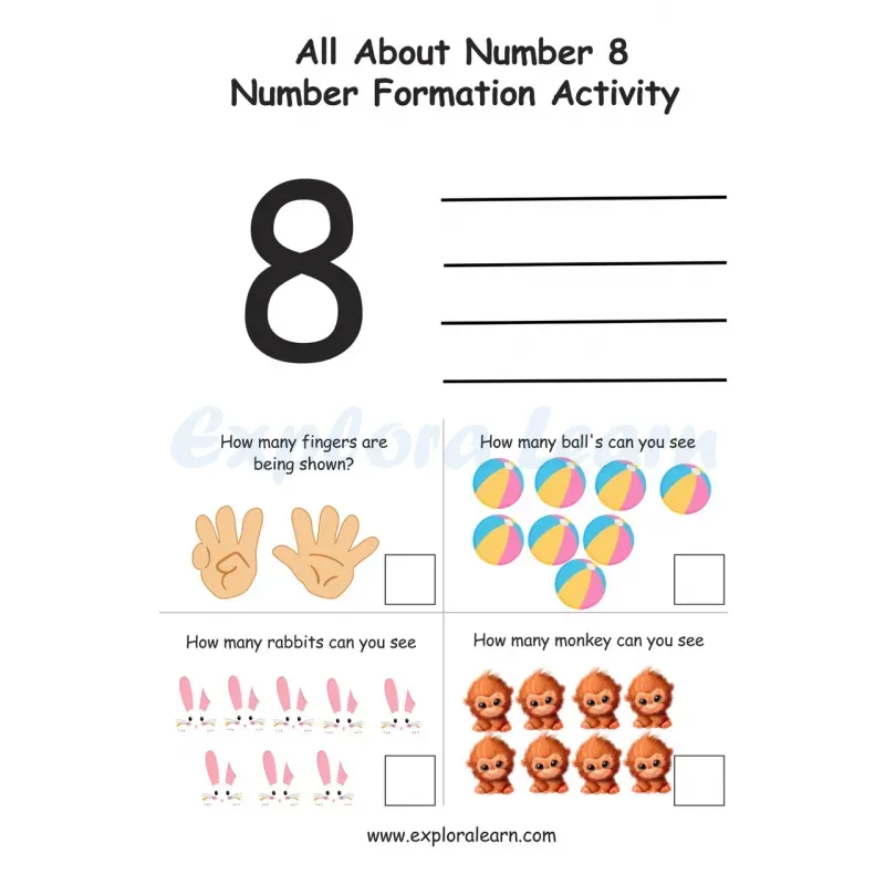 Free Exploralearn Worksheets, Number Writing Practice worksheet 8
